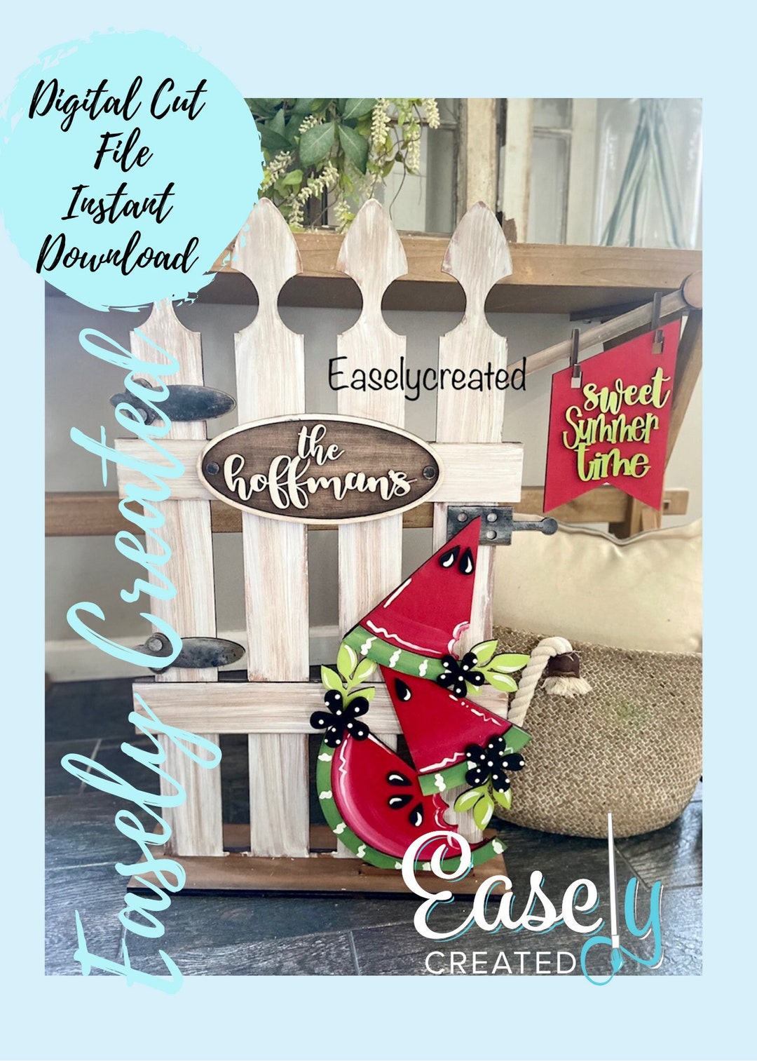 Picket Fence Large Porch Sign Interchangeable "watermelon" Insert ...