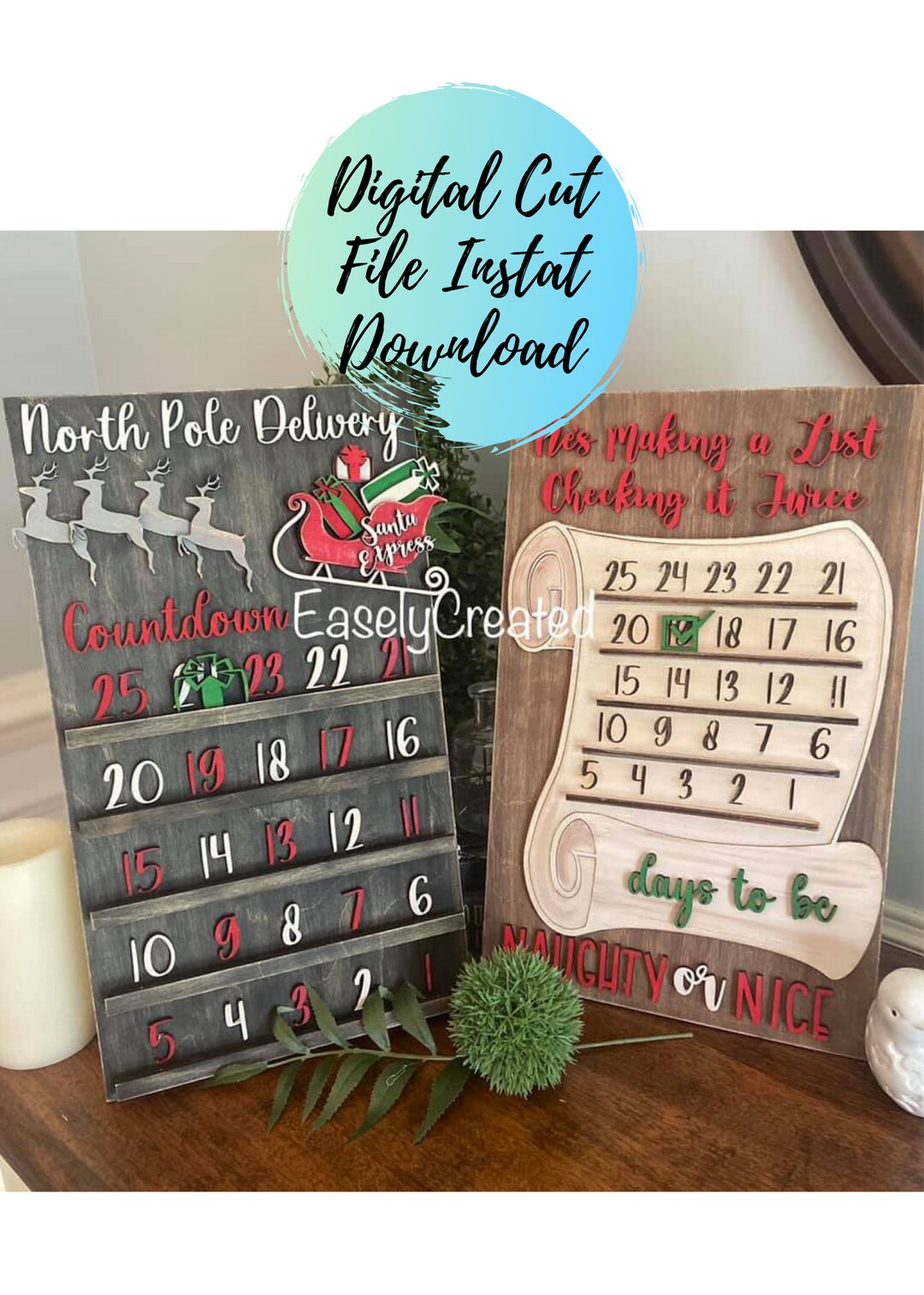 Santa's List Christmas Countdown Sign SVG File Christmas Countdown Sign ...