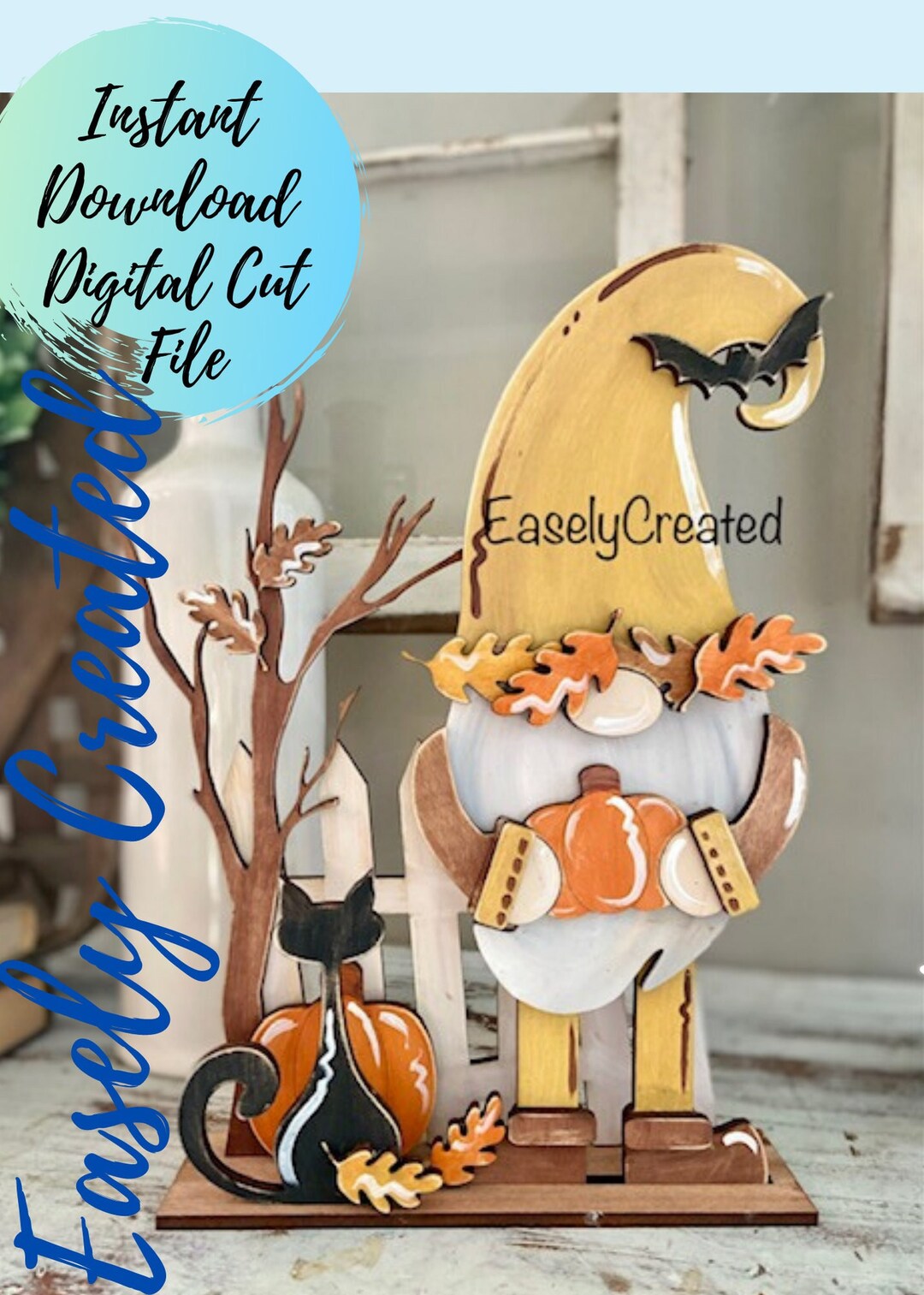 Fall Gnome 13' Shelf Sitter Sign SVG File Halloween Gnome Sign- October ...