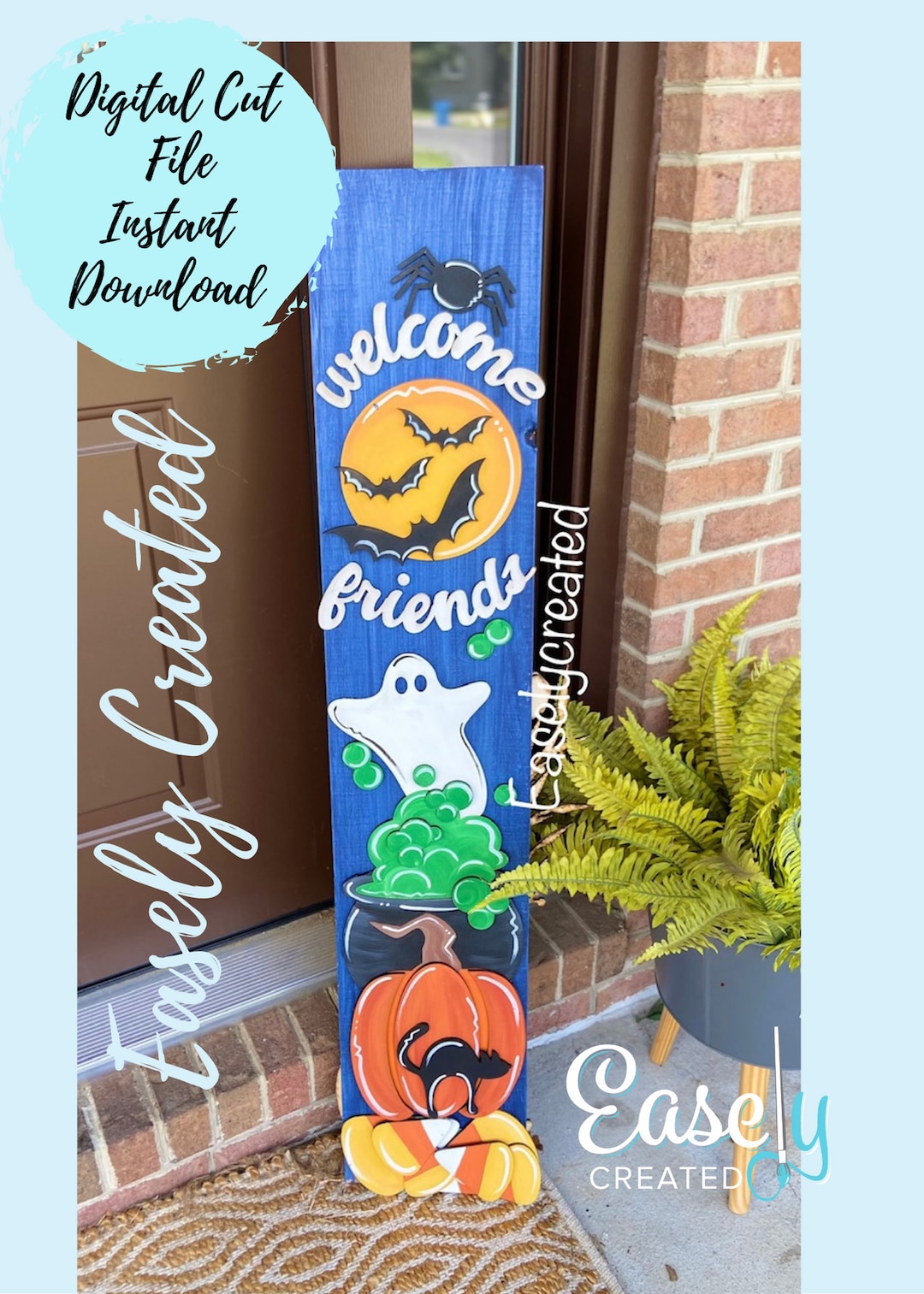 Hello Fall Welcome Spooky Season Pumpkin Porch Leaner Sign SVG File ...