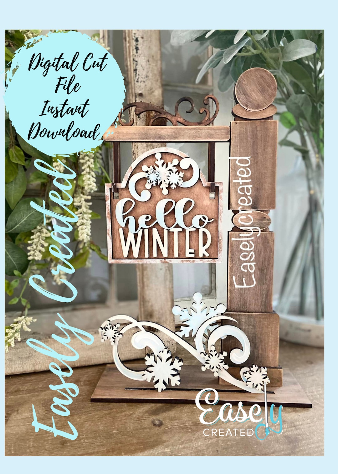 Mini Post Sign Interchangeable Insert "hello Winter" Shelf Sitter Sign ...