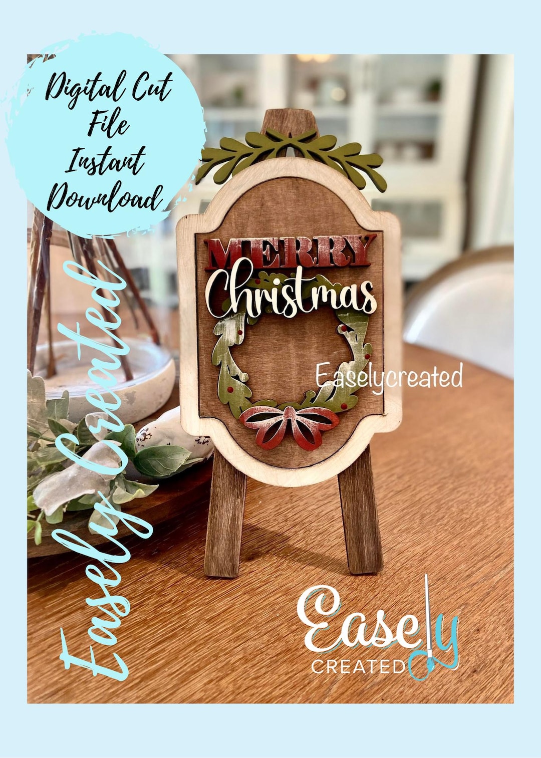 Easel Interchangeable Insert " Merry Christmas Wreath" Sign - Seasonal ...
