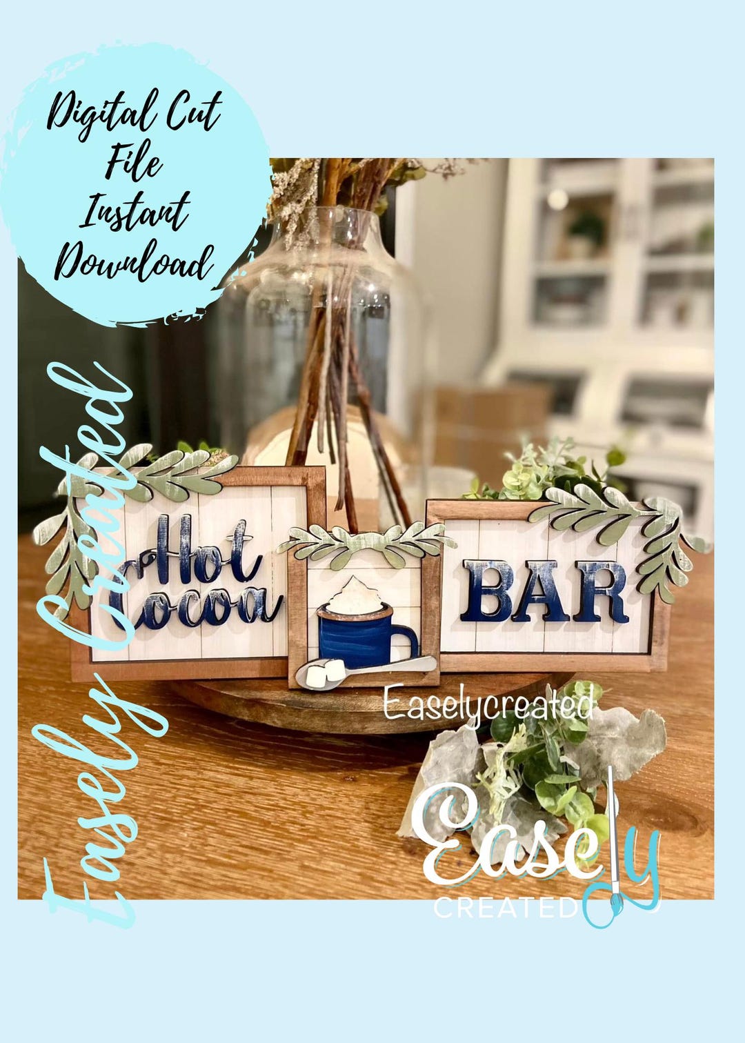 Trio Mini Signs Hot Cocoa Bar Trio Sign SVG Holiday Christmas Seasonal ...