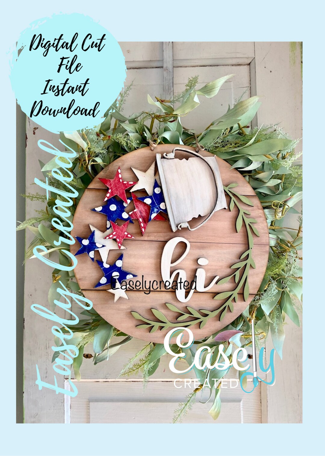 Interchangeable 15" Round Seasonal Insert for Bucket Door Hanger "july ...