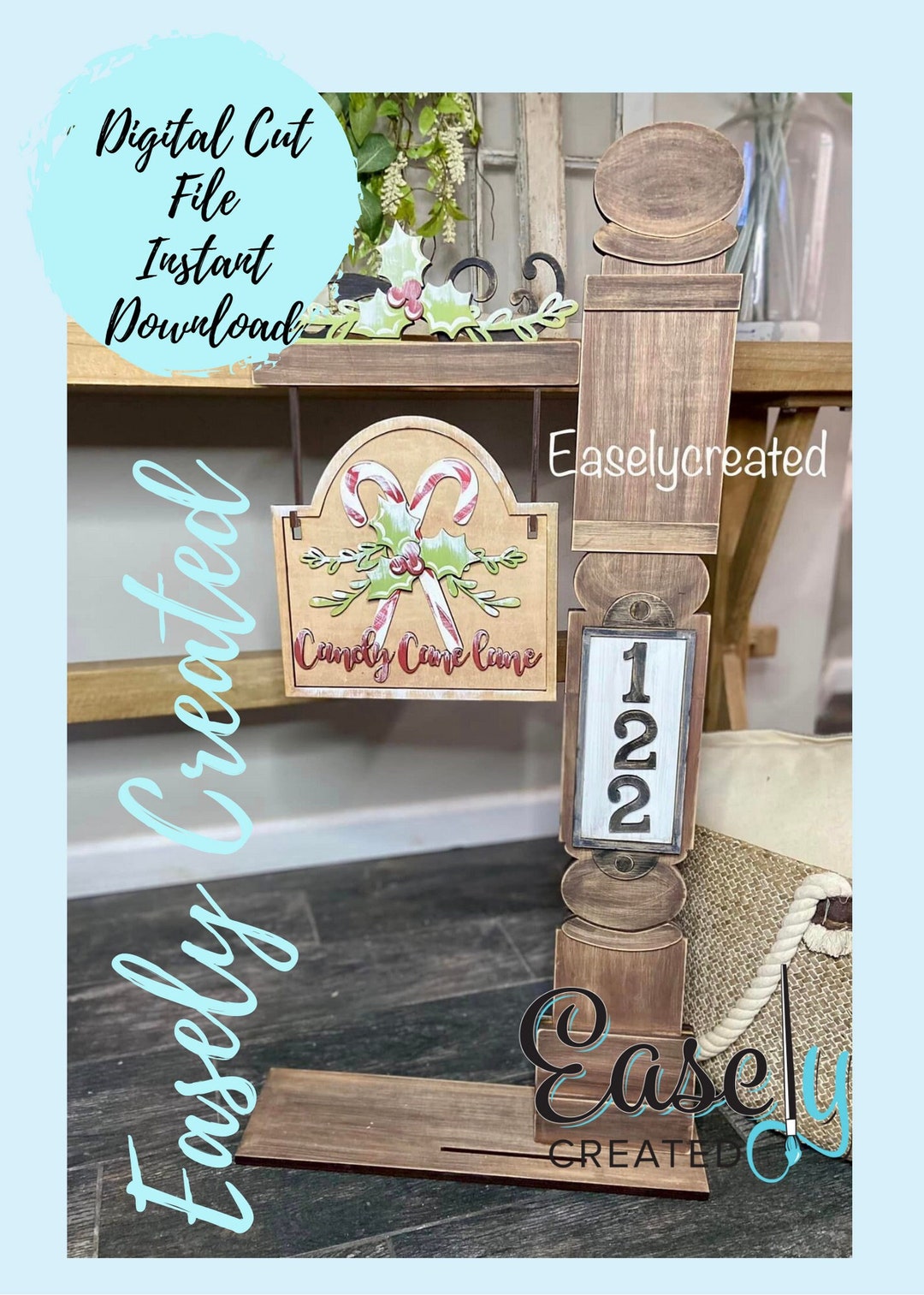 Large Porch Post Sign Interchangeable Insert "candy Cane Lane" Porch ...