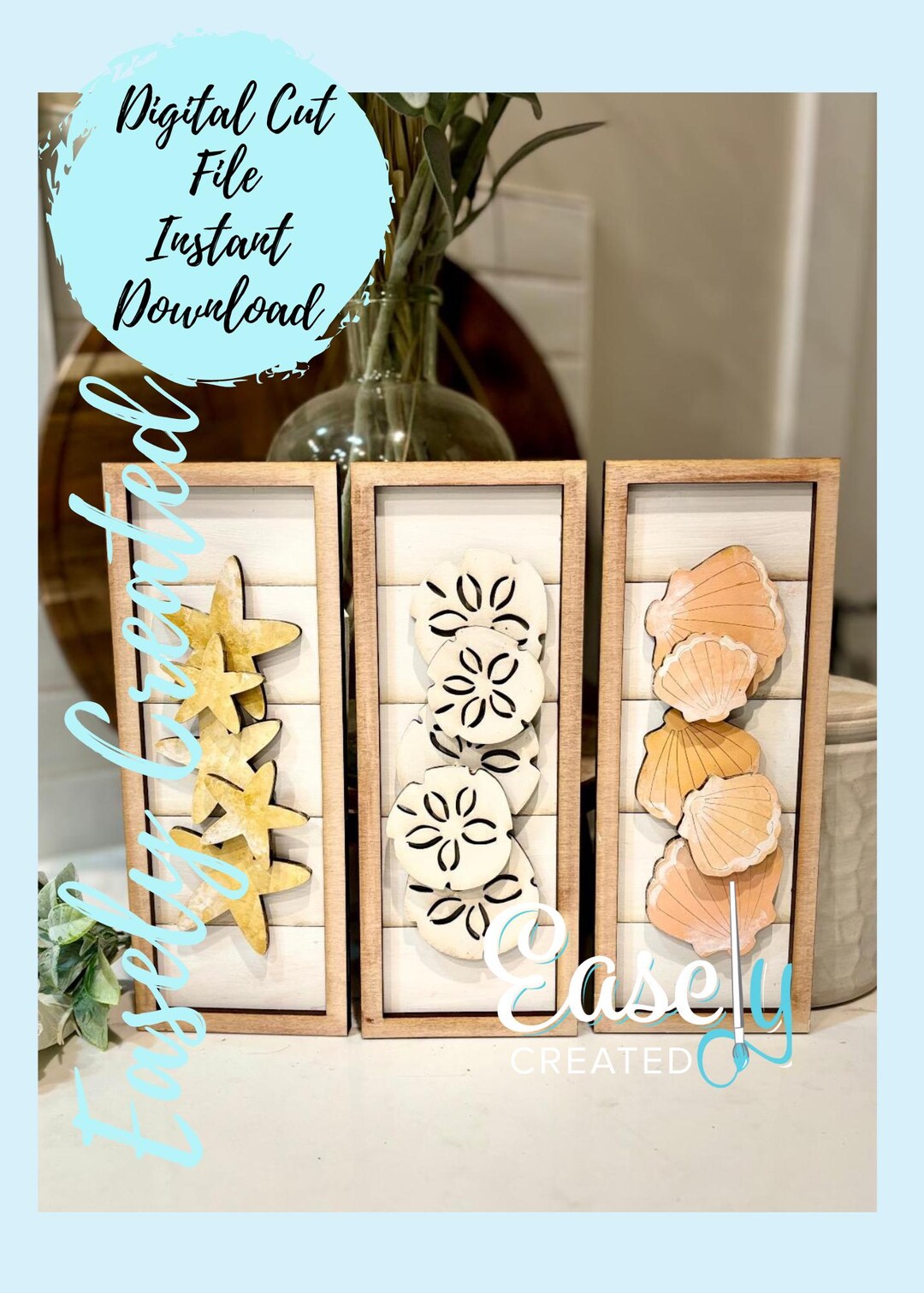 Vertical Trio Shiplap Sign Set Summer Beach Sea Shells Holiday Seasonal ...
