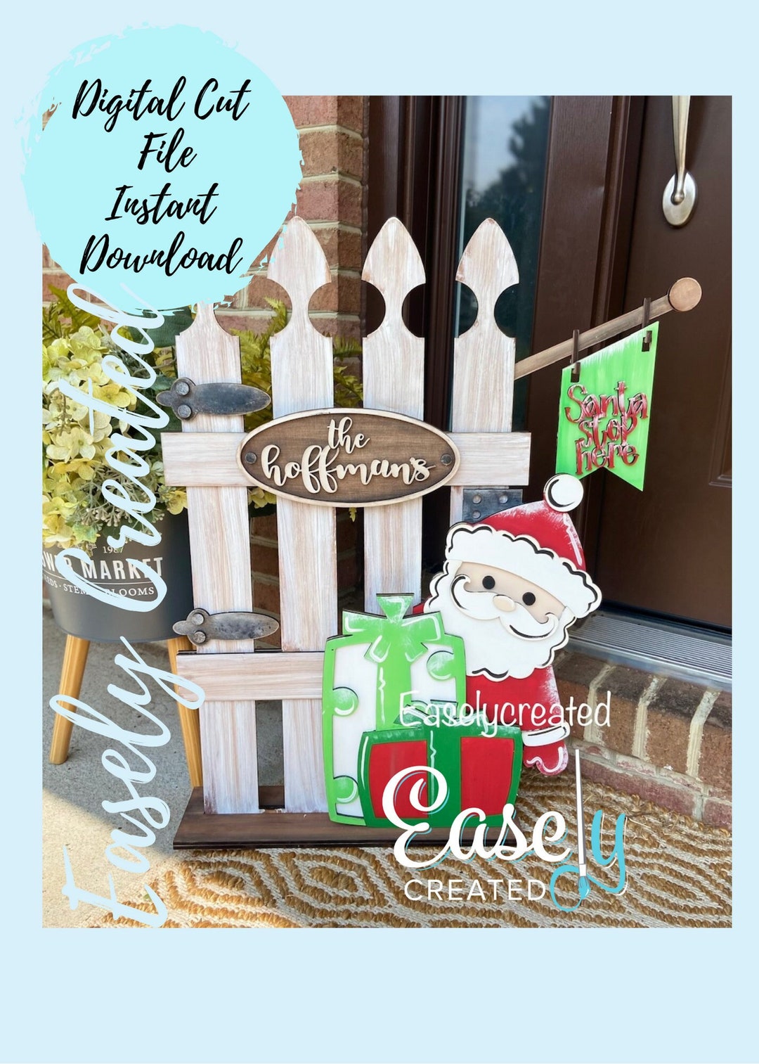 Picket Fence Large Porch Sign Interchangeable santa Stop Here Insert ...