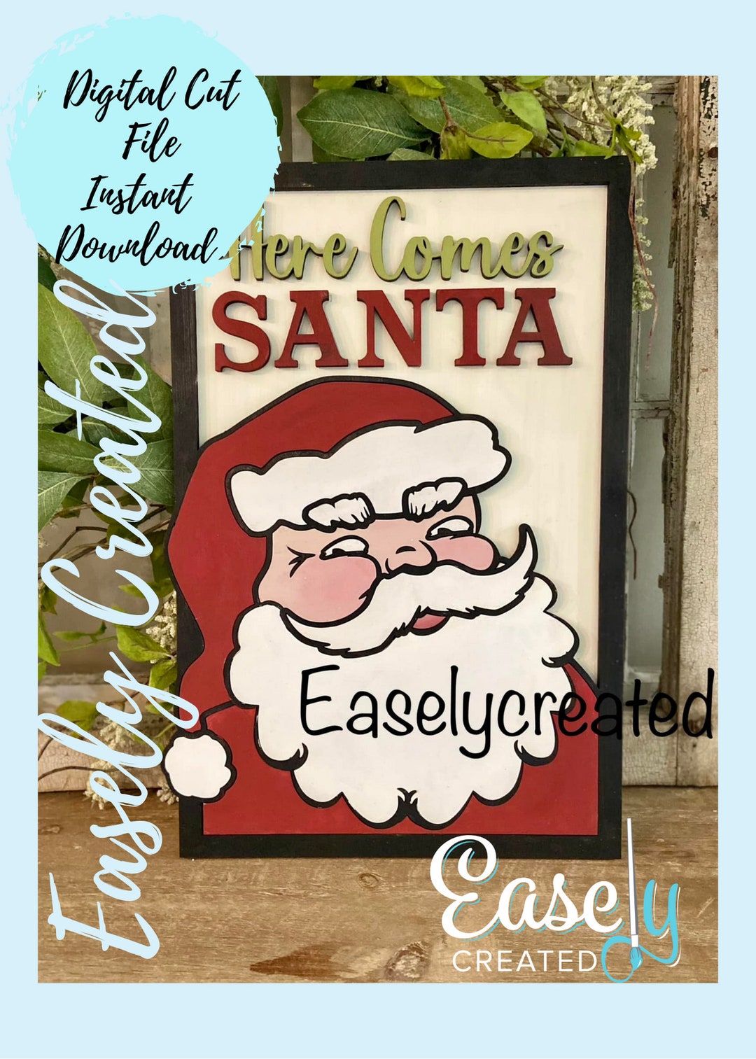 Here Comes Santa Sign SVG Vintage Santa Christmas Sign Holiday ...