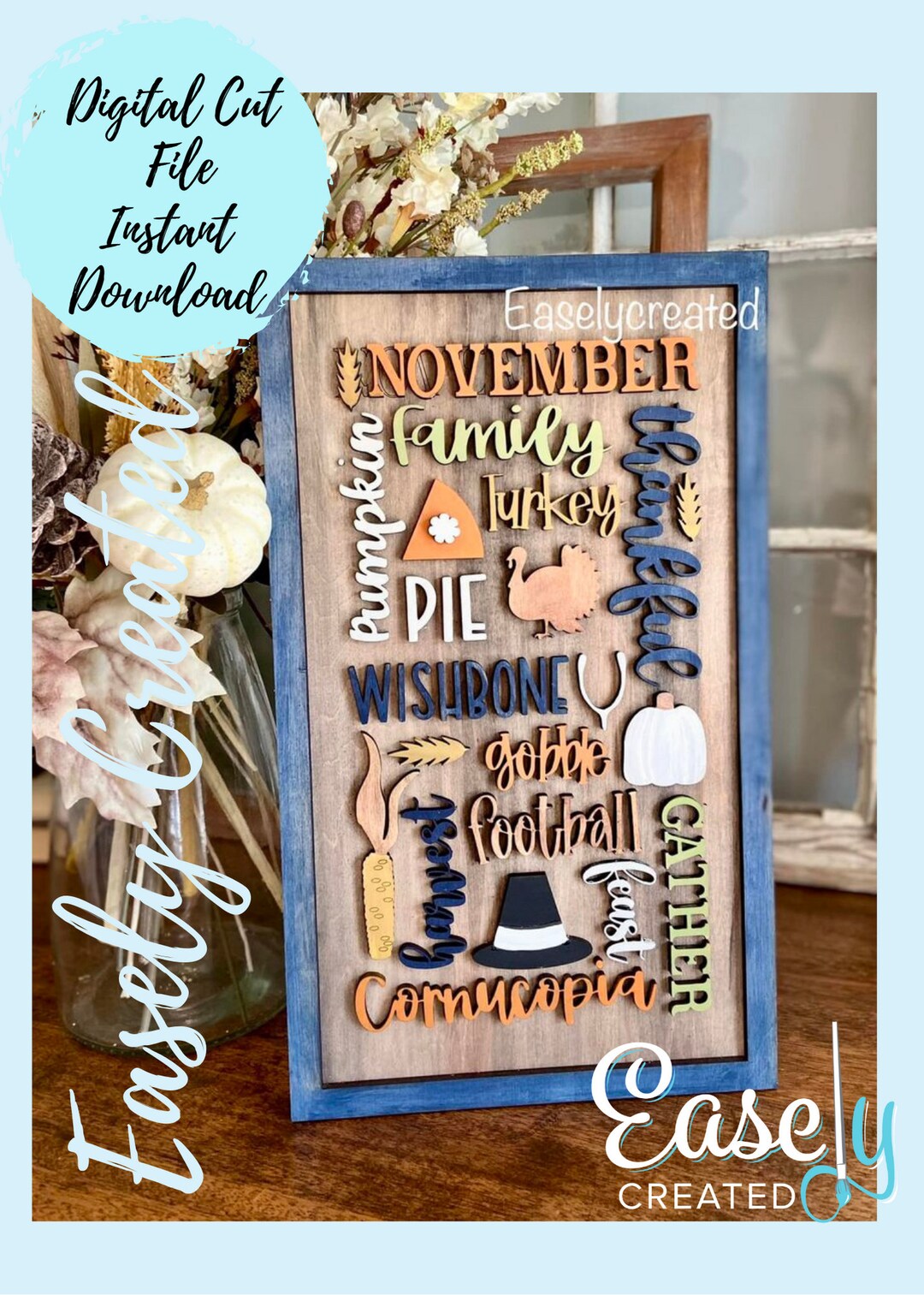 Fall Autumn November Thankful Sign Digital File - Thanksgiving Fall ...