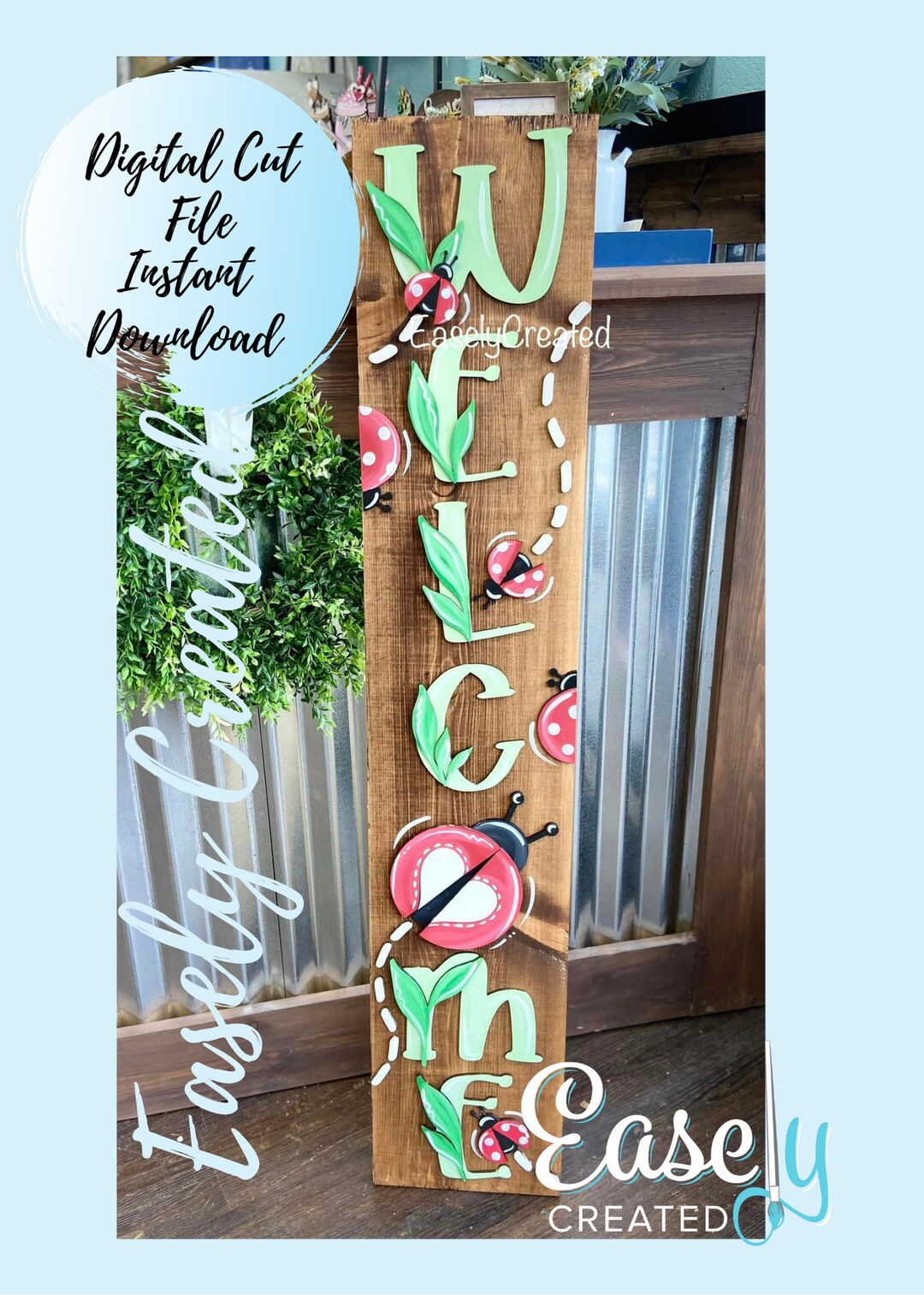 Welcome Ladybug Summer Porch Leaner Sign SVG File Lady Bug Porch Sign ...