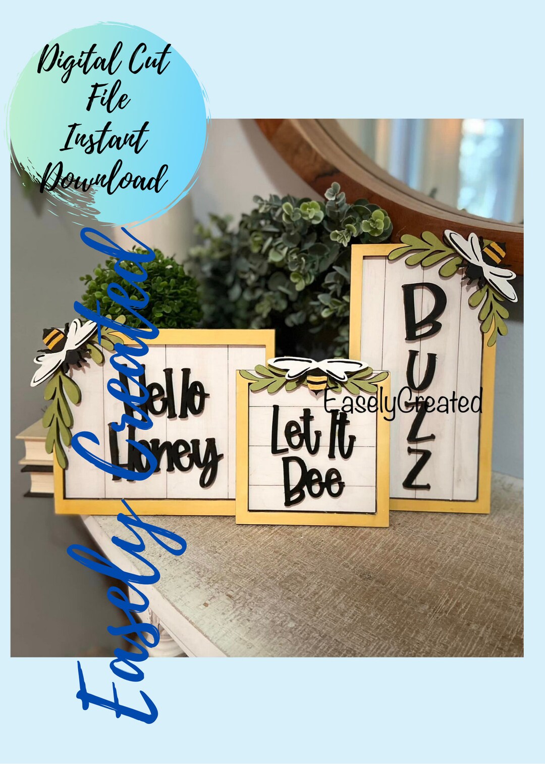 Trio Mini Signs Spring Honey Bee Shelf Sitter Sign Trio Digital File ...