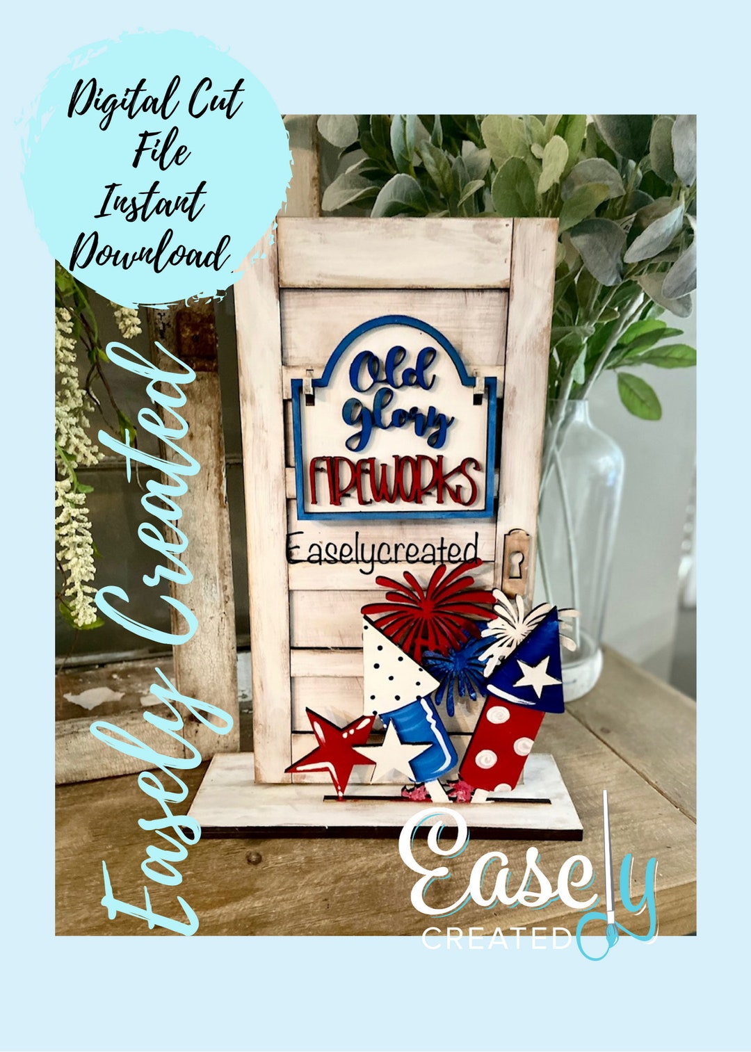 Mini Post Sign Interchangeable Insert "4th of July Fireworks" Shelf ...