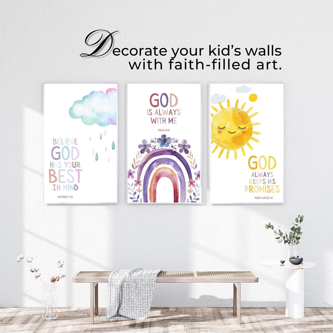 Christian Nursery Wall Art Set Bible Verse Prints for Kids Room God’s ...