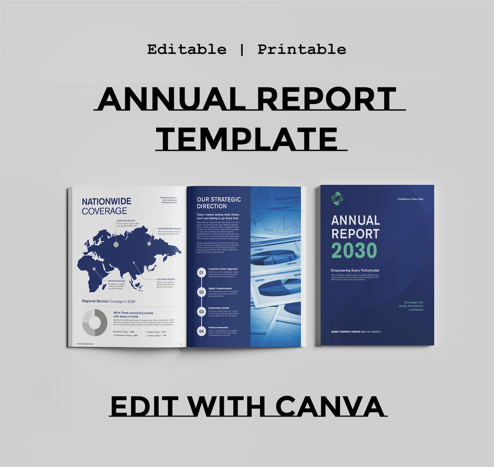 Editable Annual Report Template, Company Report Canva Design | Instant ...