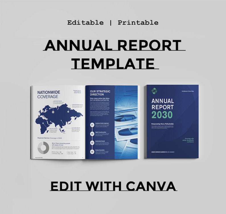 Editable Annual Report Template, Company Report Canva Design | Instant ...