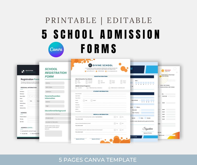 School Admission Form, 5 Editable School Admission Forms for Student ...