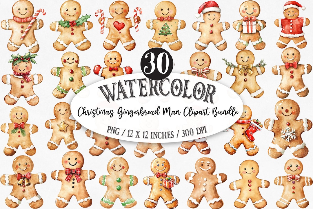 Christmas Gingerbread Man Clipart, Gingerbread Man PNG Bundle | Instant ...