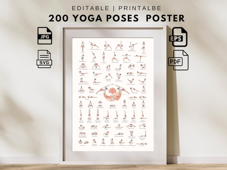 200 Yoga Poses Poster: Printable Yoga Chart (digital Download) - Etsy