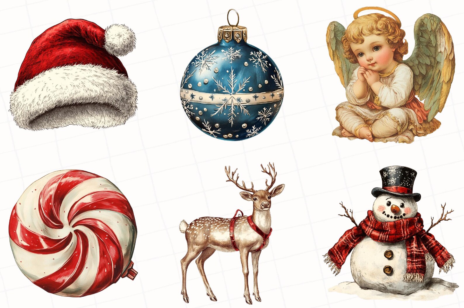 Retro Christmas Clipart , Retro Christmas Clipart Bundle PNG | Instant ...