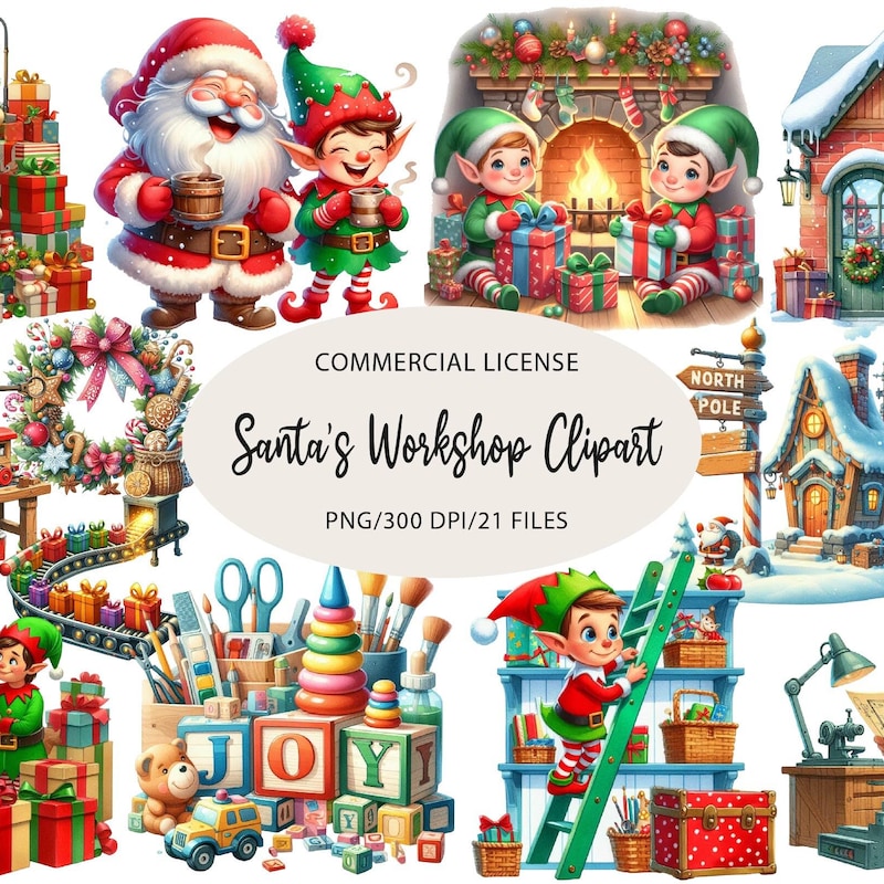 Santas Workshop Clipart - Etsy