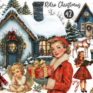 Retro Christmas Clipart , Retro Christmas Clipart Bundle PNG | Instant ...
