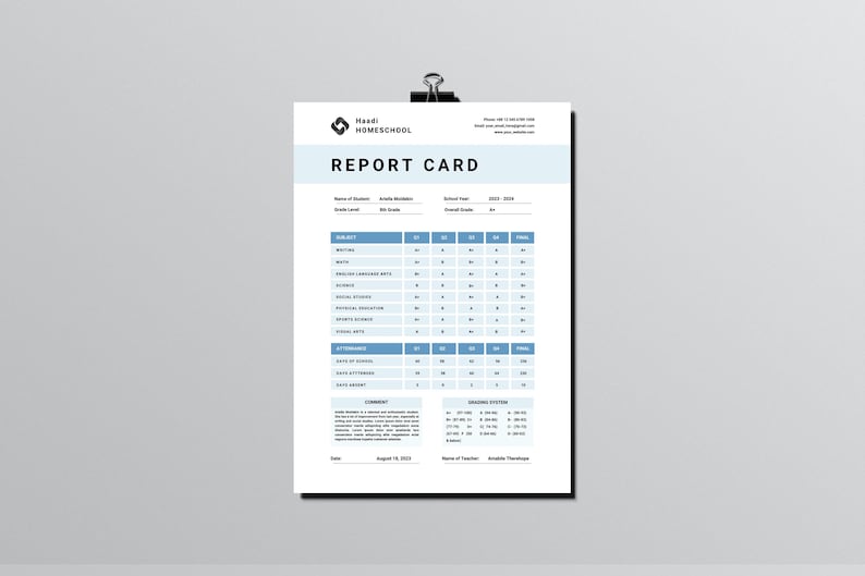 Homeschool Report Card , Editable Grade Template | School Progress ...