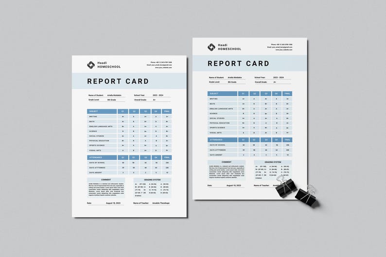 Homeschool Report Card , Editable Grade Template | School Progress ...