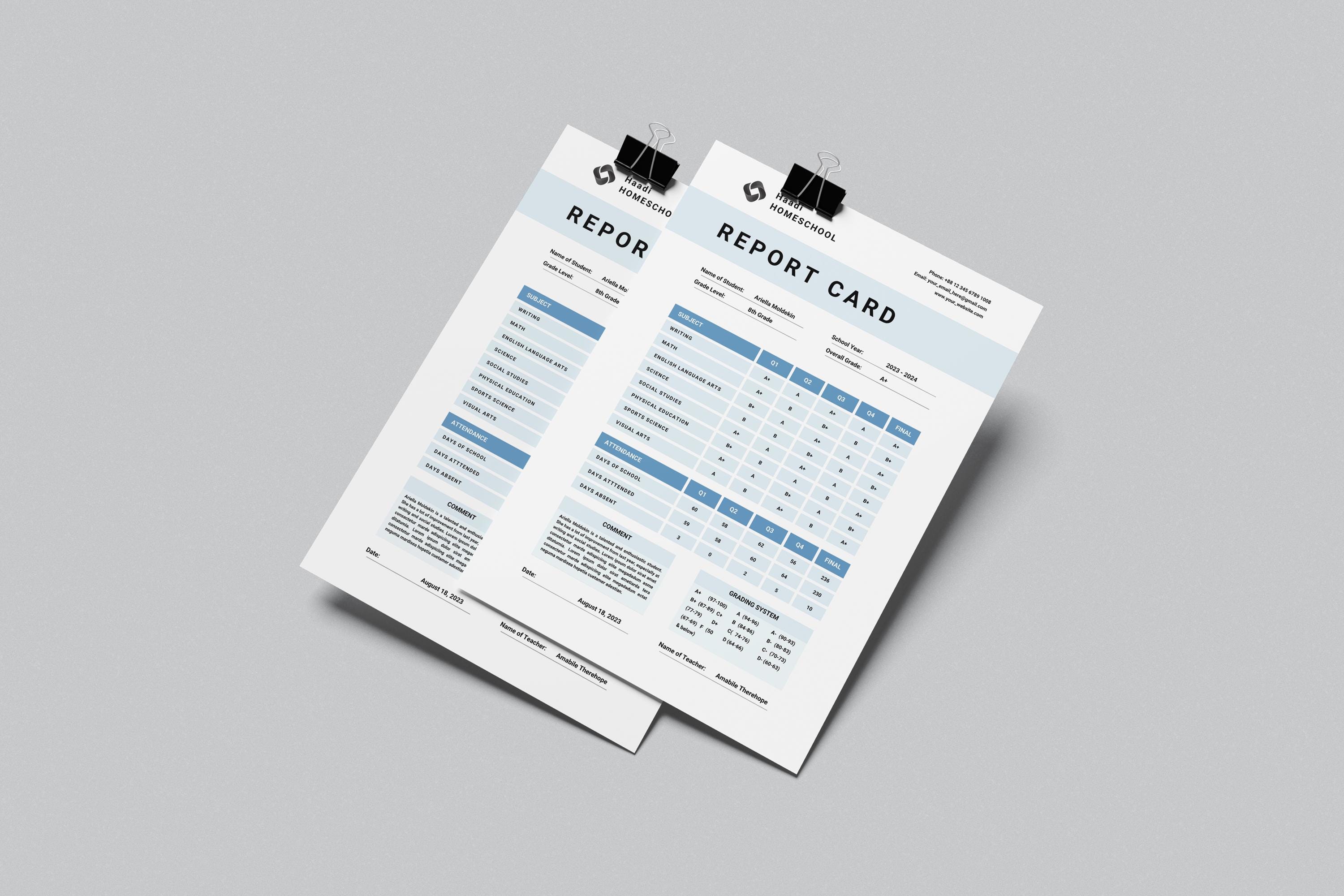 Homeschool Report Card , Editable Grade Template | School Progress ...