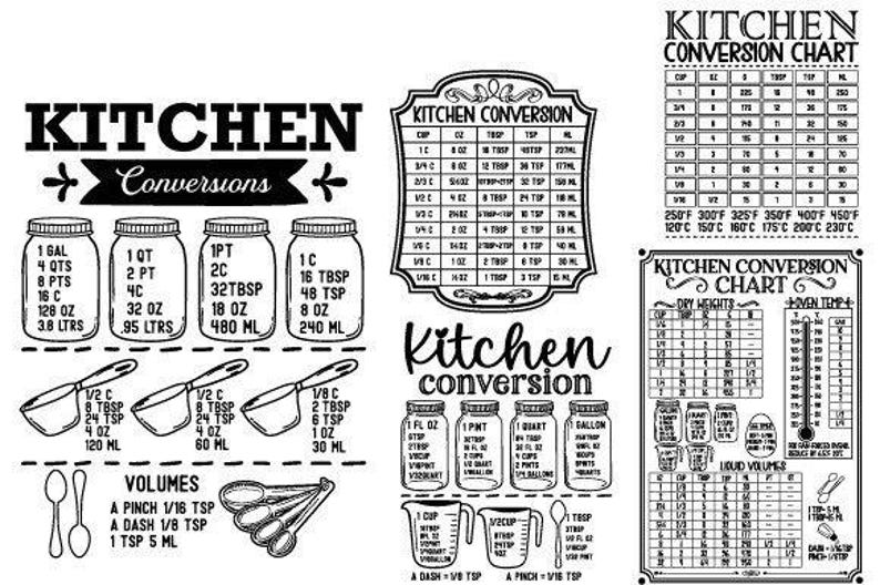 Kitchen Conversion Chart Svg, Decorative Kitchen Conversion, Kitchen ...