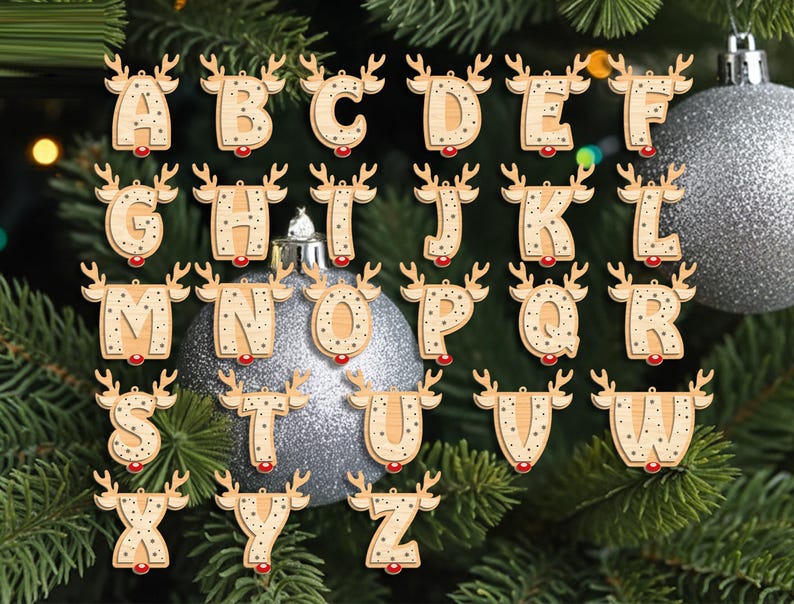 Christmas Reindeer Alphabet Ornament SVG, Christmas Deer Initial Tag ...