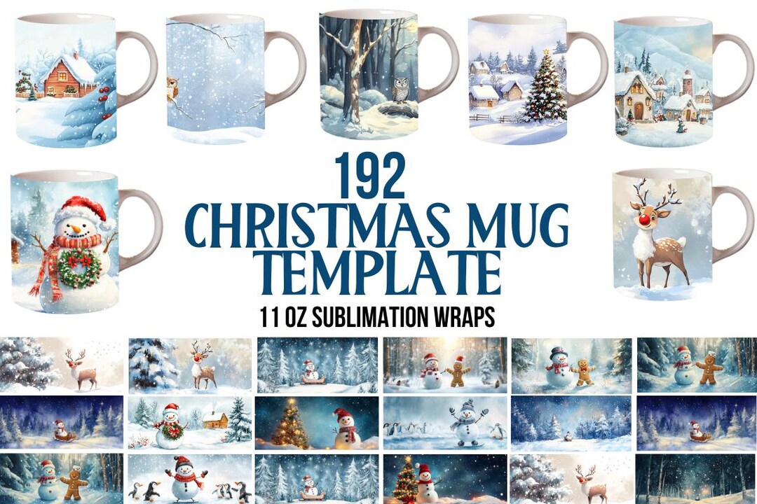 Christmas Mug Wrap, 192 Christmas Mug Full Wrap 11oz Winter Mug Design ...