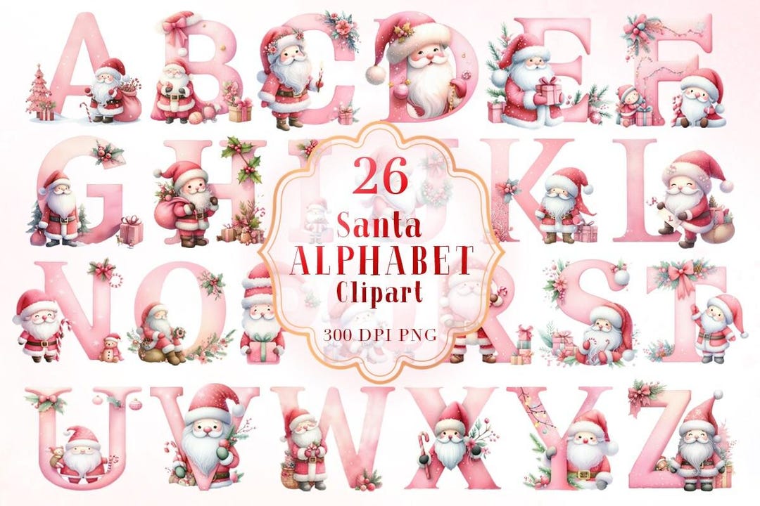 Santa Alphabet Clipart, A-Z Clipart PNG, Santa Alphabet Designs Bundle ...