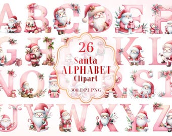 Festive Santa Alphabet Clipart Set - A-Z PNG Designs, Prints ...