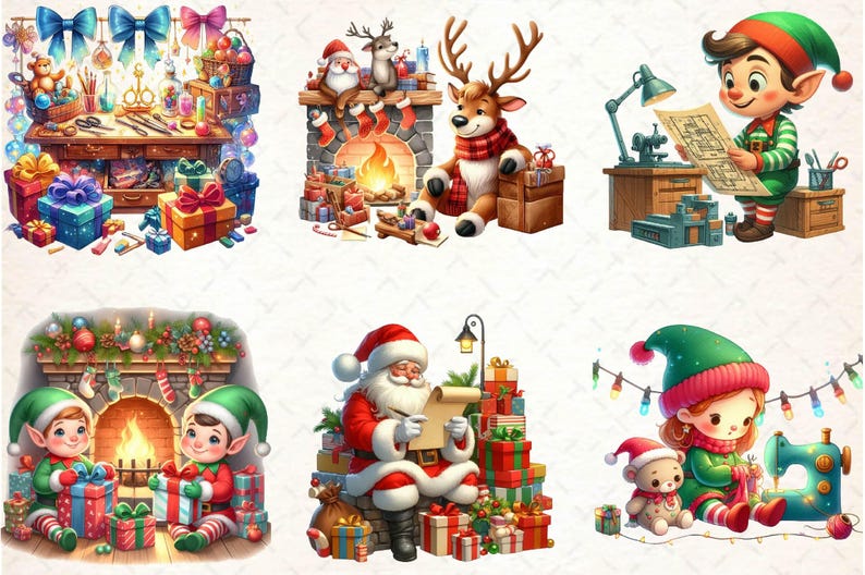 Santa's Workshop Clipart, Watercolor Christmas Clipart Bundle ...