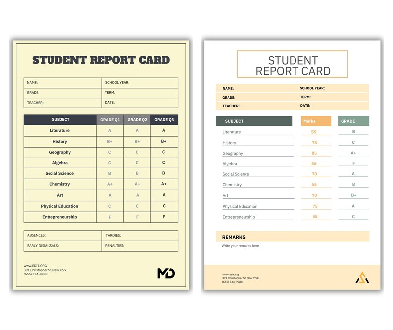 Editable Homeschool Student Report Card Template (canva, Instant ...