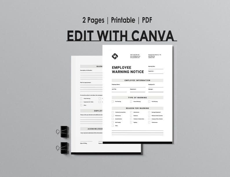 Employee Warning Notice, Editable Canva Template, Job Warning ...