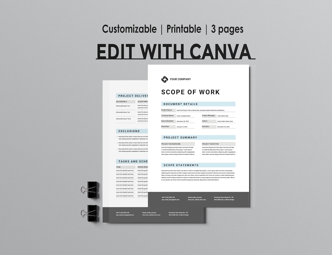 Scope of Work Template | Statement Work | Editable SOW Design ...