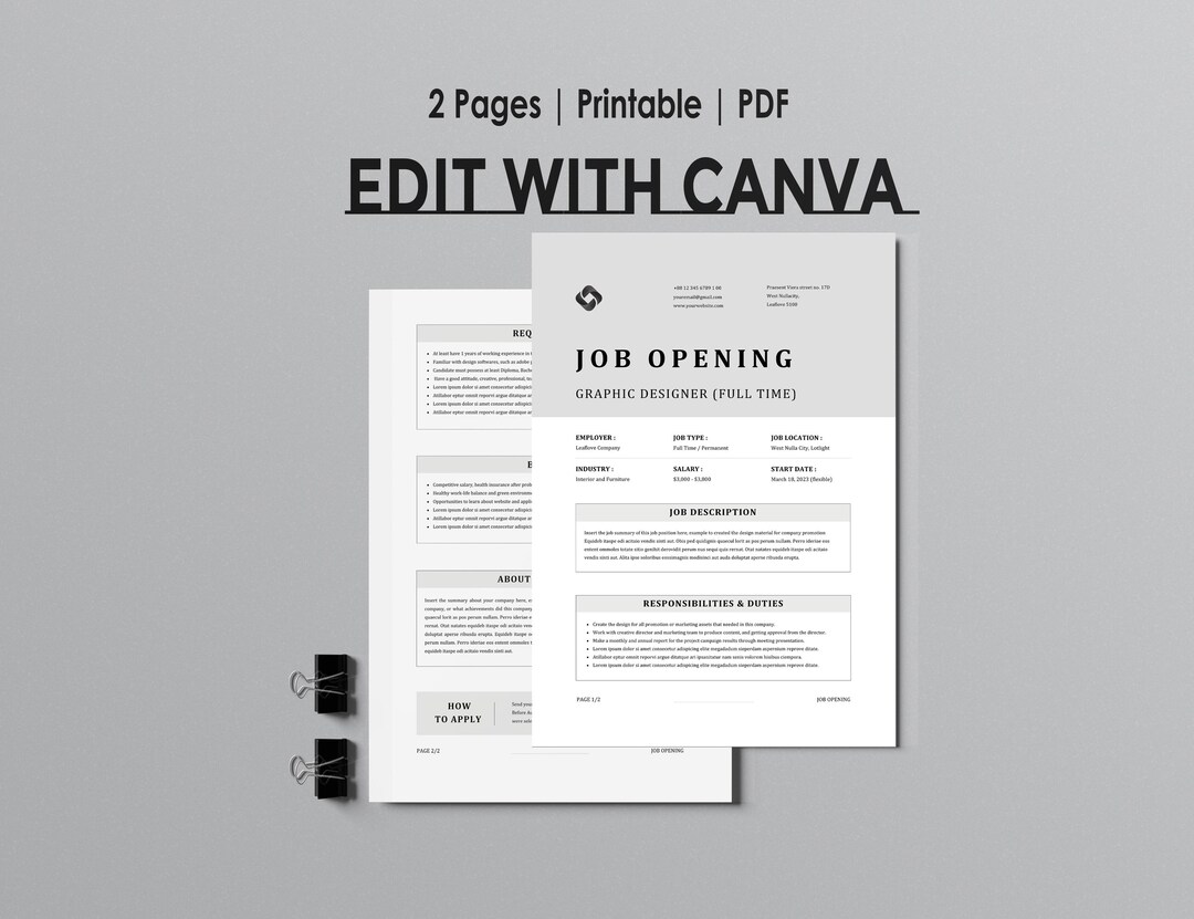 Canva Job Posting Template: Editable A4 Announcement - Etsy