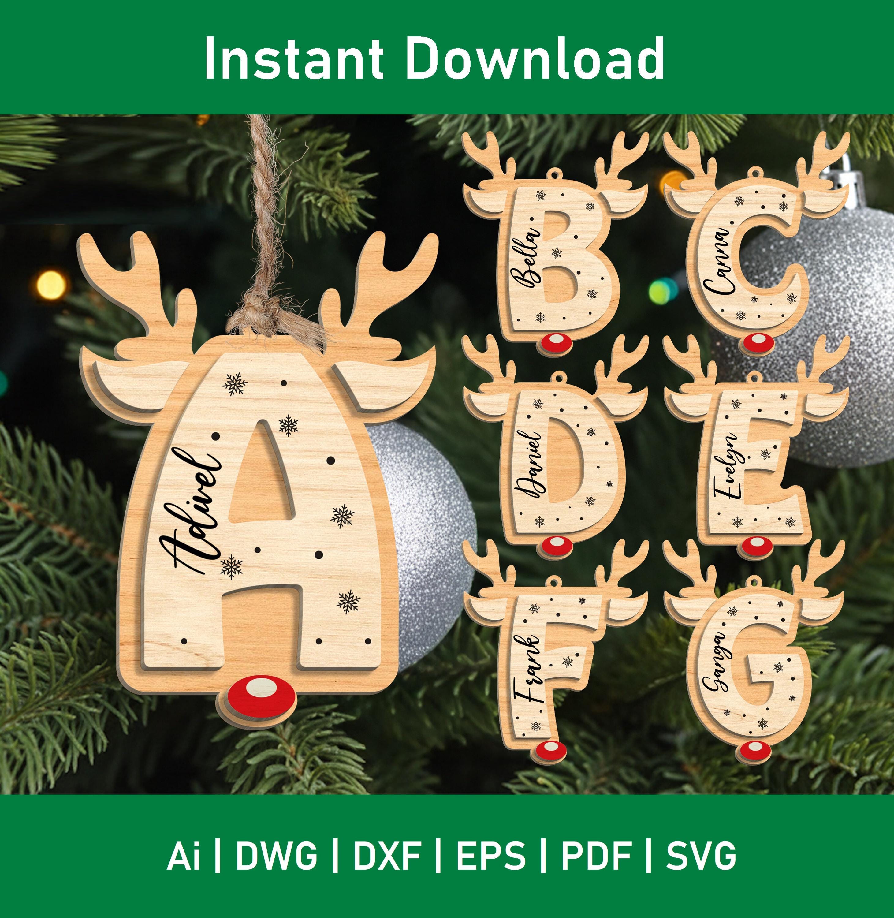 Christmas Reindeer Alphabet Ornament SVG, Christmas Deer Initial Tag ...