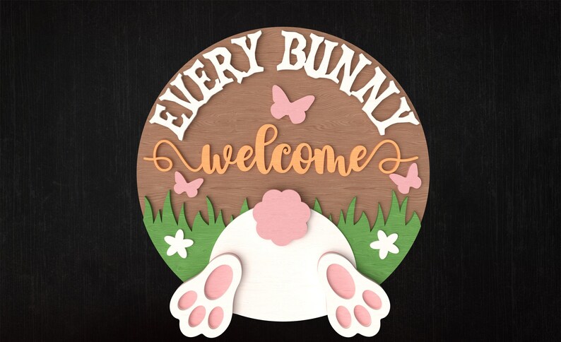 Easter Bunny Welcome Sign SVG Laser Cut Files: Spring Door Hanger SVG ...