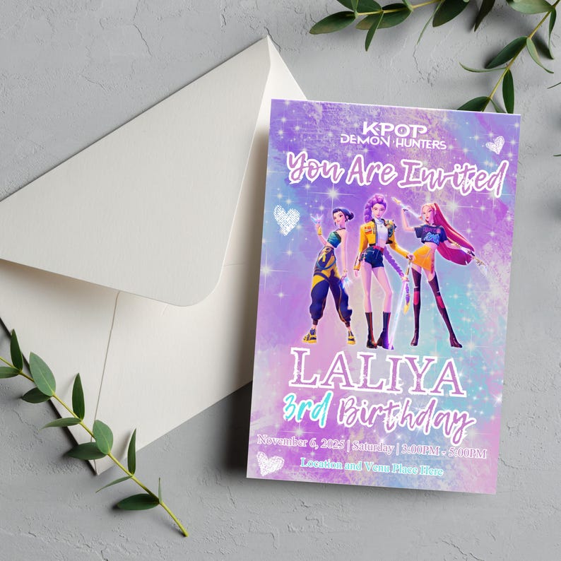 Editable Kpop Demon Hunters Birthday Invitation, Demon Hunters Party ...