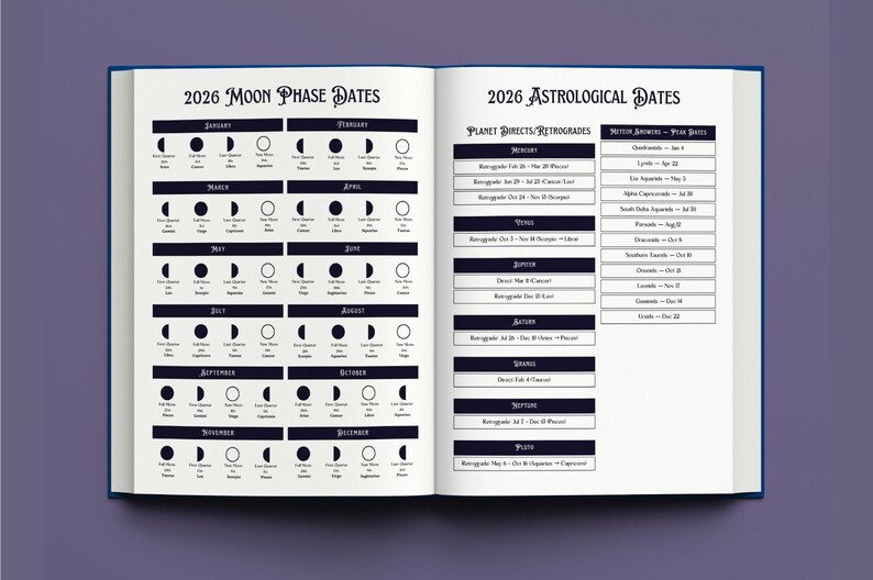 2026 Moon Planner, 2026 Astrology Planner, Lunar Phases Journal | Canva ...