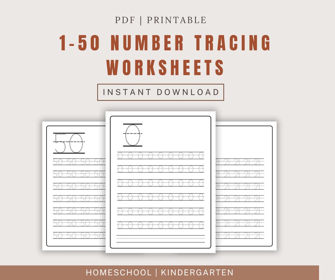 Number Tracing Worksheets 0-50: Preschool Handwriting Practice (PDF ...