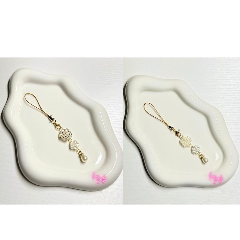 Elegant Rose Flower Pearl Phone Charm Keychain, White Flower Phone ...