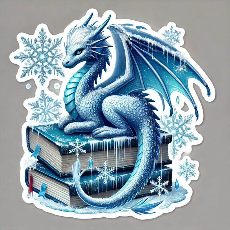 Dragon Sticker Pack - Cozy Fantasy Dragon Resting on Antique Books With ...