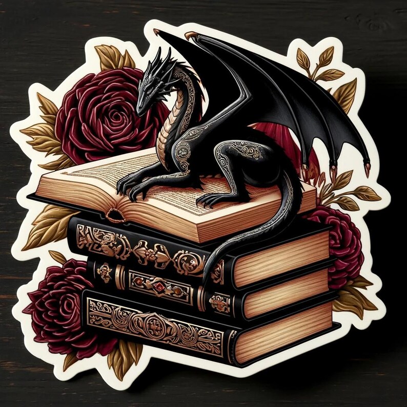 Dragon Sticker Pack - Cozy Fantasy Dragon Resting on Antique Books With ...