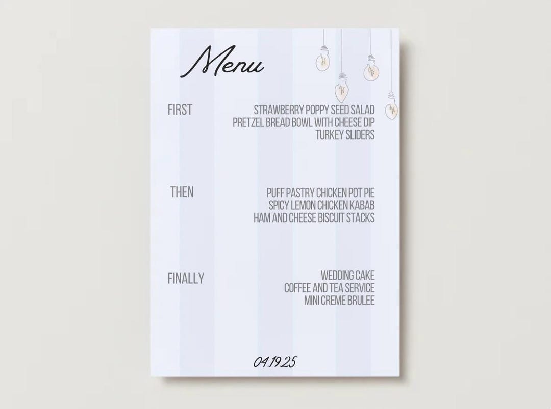 Editable Party Menu Template, Canva Template, Light Blue, Minimalist ...