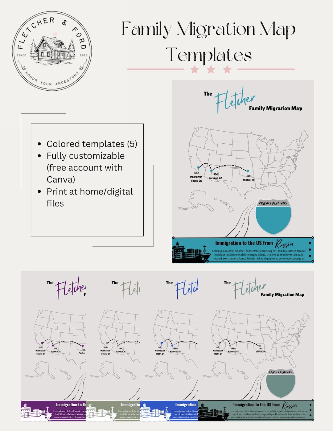 Family Migration Map Templates for Ancestry and Genealogy Research - Etsy