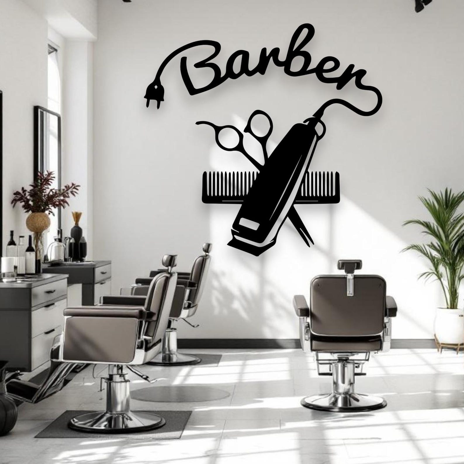Barber Shop Metal Wall Art | Scissors and Comb Hair Salon Sign | Modern ...