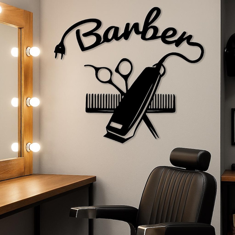 Barber Shop Metal Wall Art | Scissors and Comb Hair Salon Sign | Modern ...